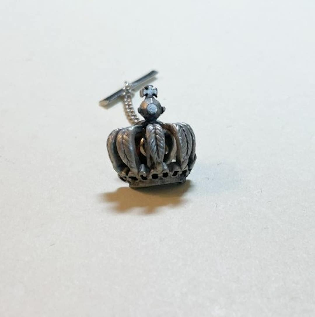 Vintage Crown Tie Tack or Tie Pin With Bar and Chain, Pewter Colored ...