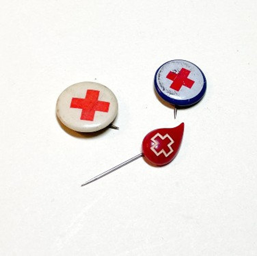 Three Vintage Red Cross Stick Pin, Red Blood Droplet With Cross for ...