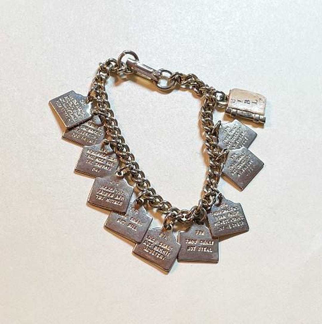 Vintage Ten Commandments Charm Bracelet, 6 1/4 Inches Long, Faded ...