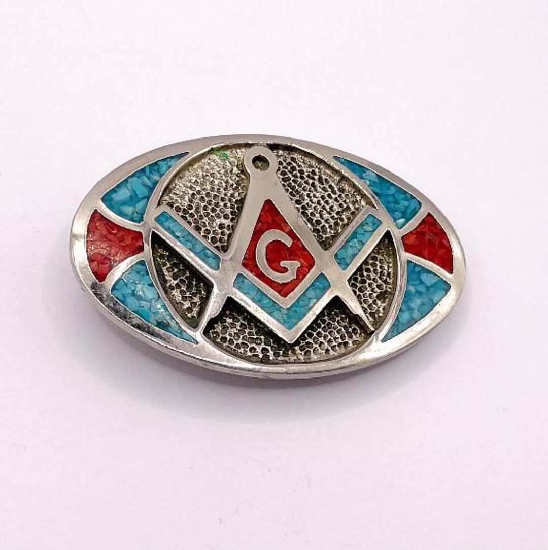 Vintage Masonic Symbol Belt Buckle, Heavy Silvertone Metal, Crushed ...