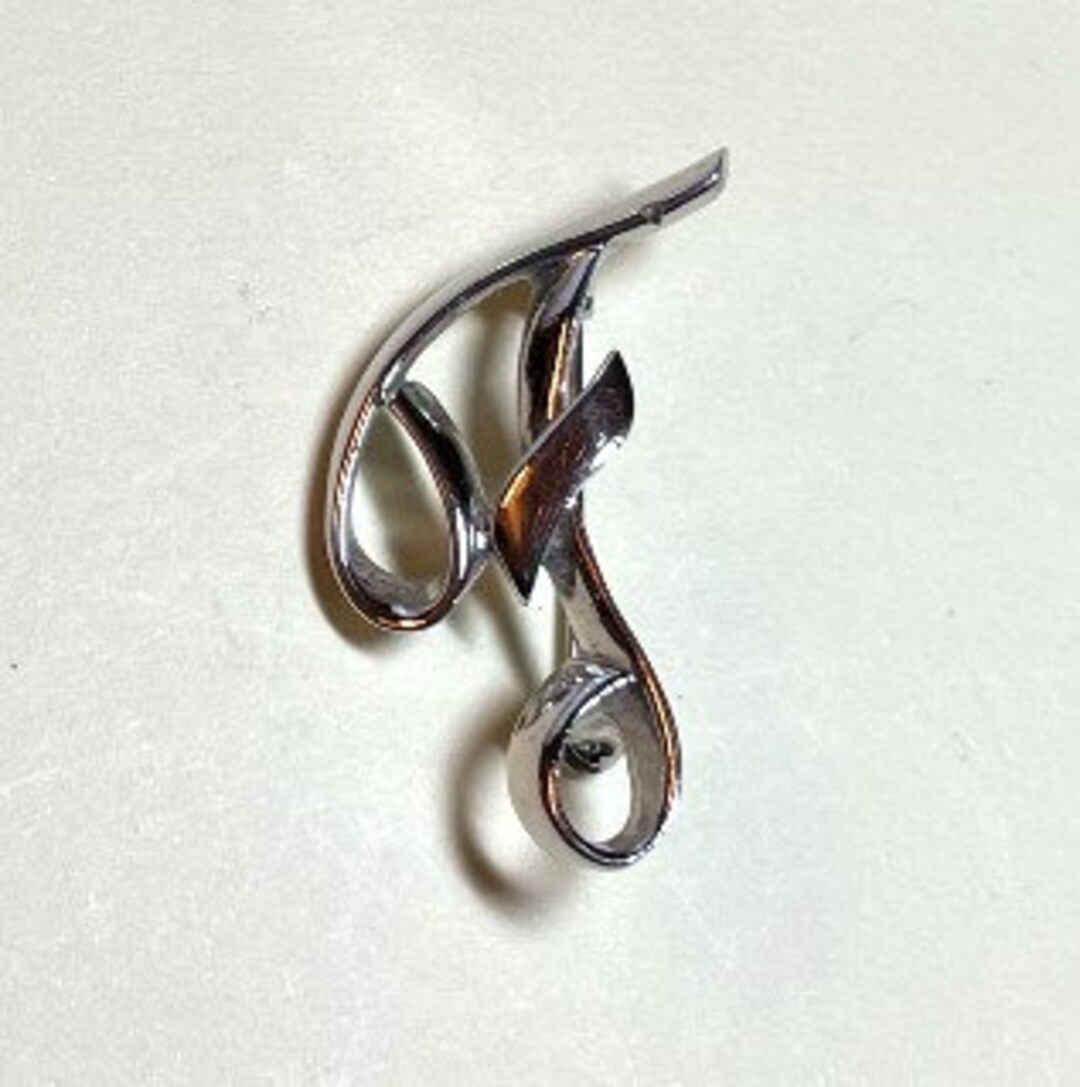 Vintage Letter F Brooch From Sarah Coventry, Silvertone Metal, Cursive ...