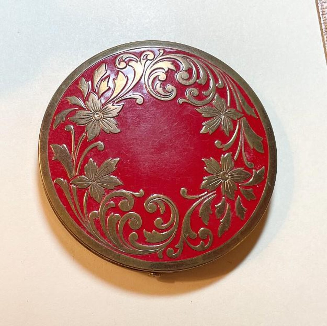 Vintage Large Powder Compact From Rex Fifth Avenue, Goldtone Metal With ...
