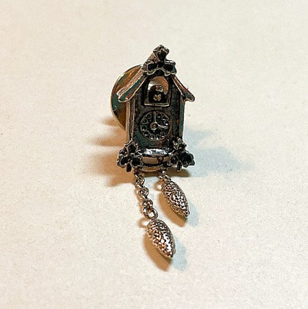 Vintage Avon Cuckoo Clock Tie Tack With Chain Dangles, Cute Cuckoo ...