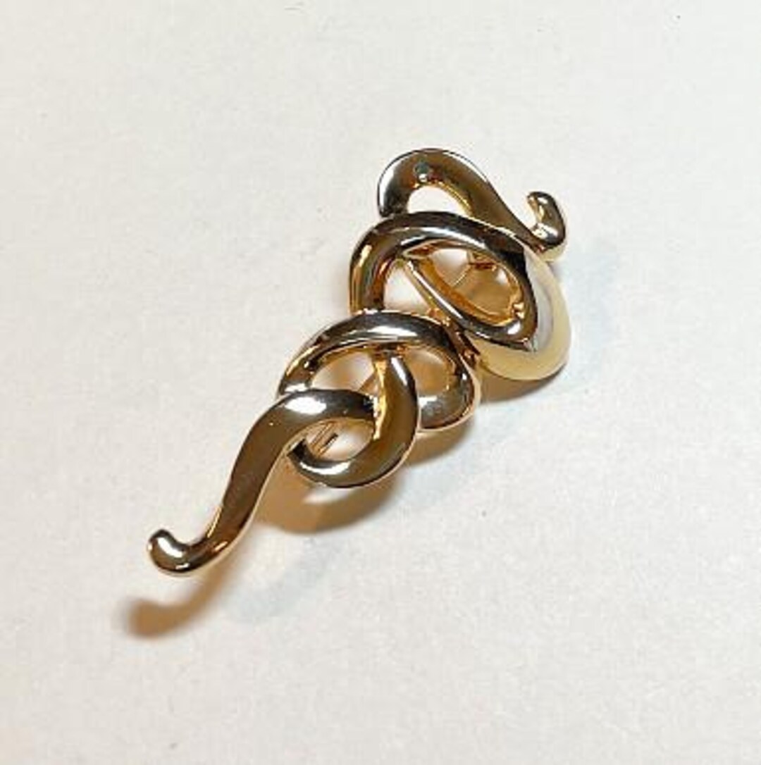 Vintage Modern Squiggle Brooch, Goldtone Metal, Gold Curlicue Pin ...