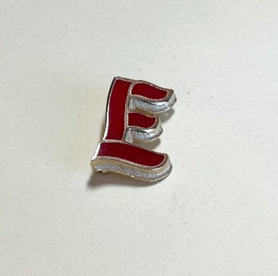 Vintage Letter E Brooch From Lisner, Goldtone Metal With Red Enamel ...