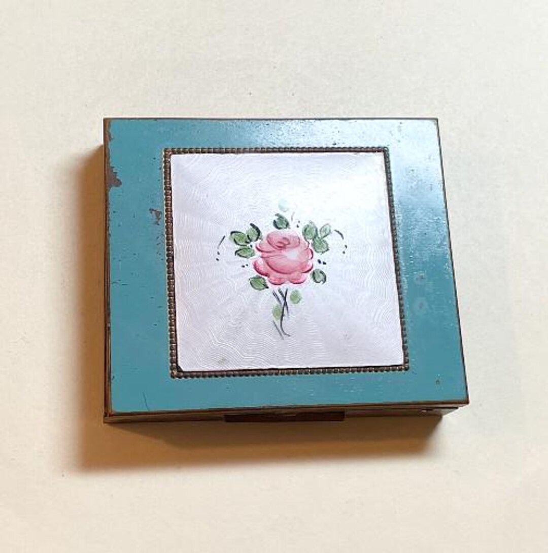 Vintage Powder Compact From Rex Fifth Avenue, Goldtone Emtal, Blue ...