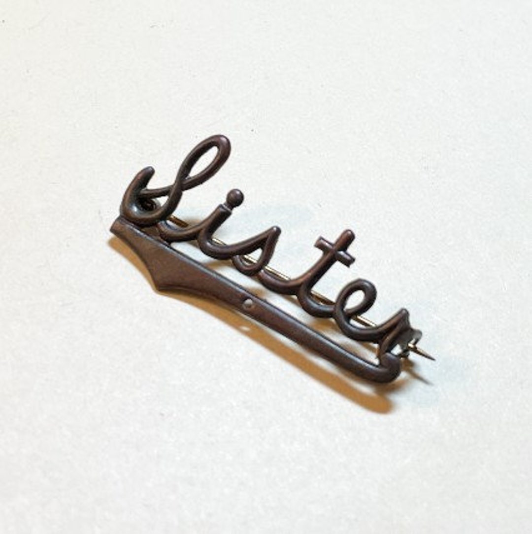 Vintage Supply Brass Sister Brooch With Hole for Charm or Dangle, Dark ...
