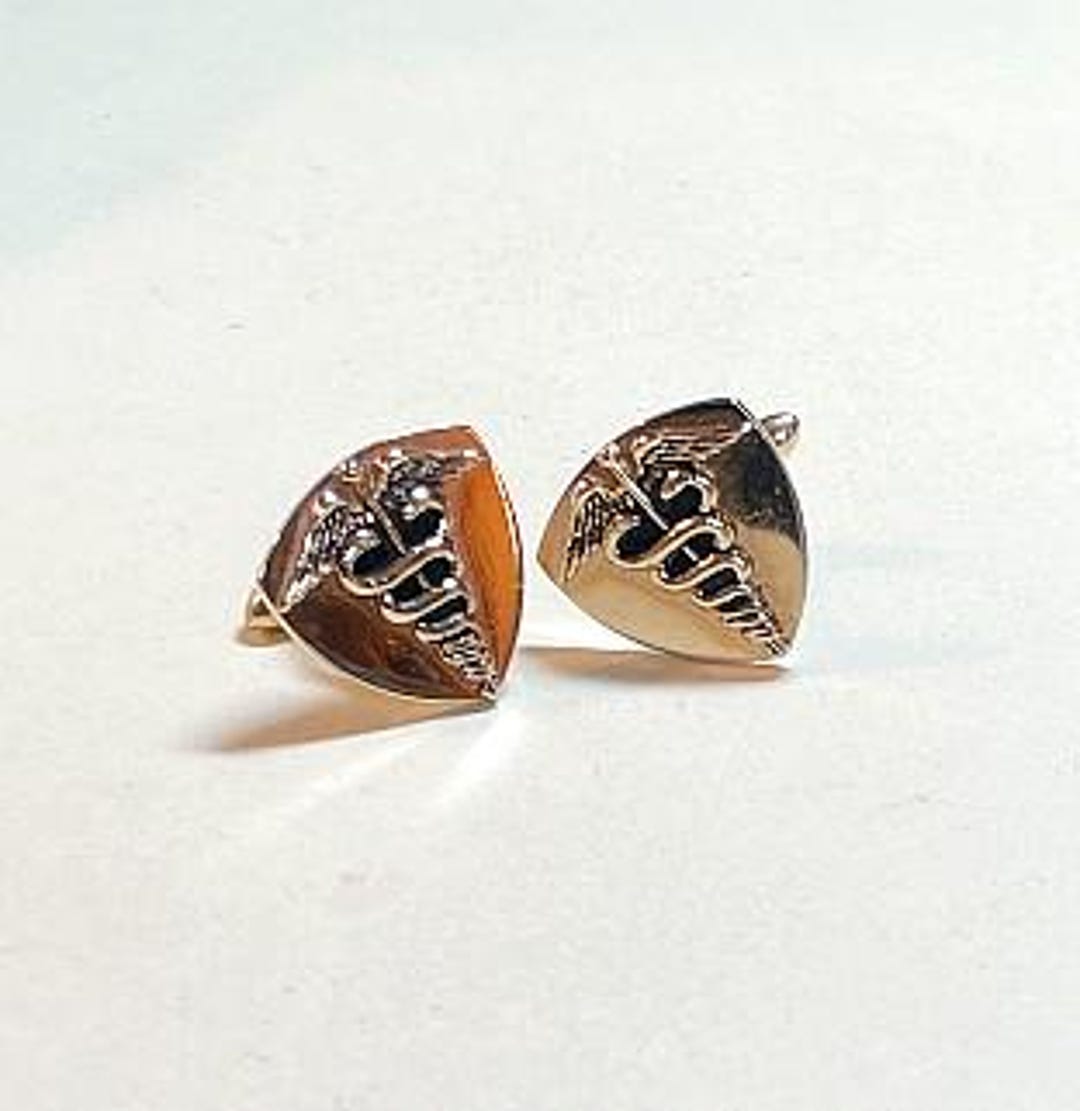 Vintage Swank Caduceus Symbols Cufflinks, Goldtone Metal, Black Enamel ...