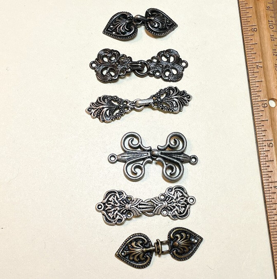 Six Hook and Eye Style Clasps or Closures, Silvertone and Goldtone ...