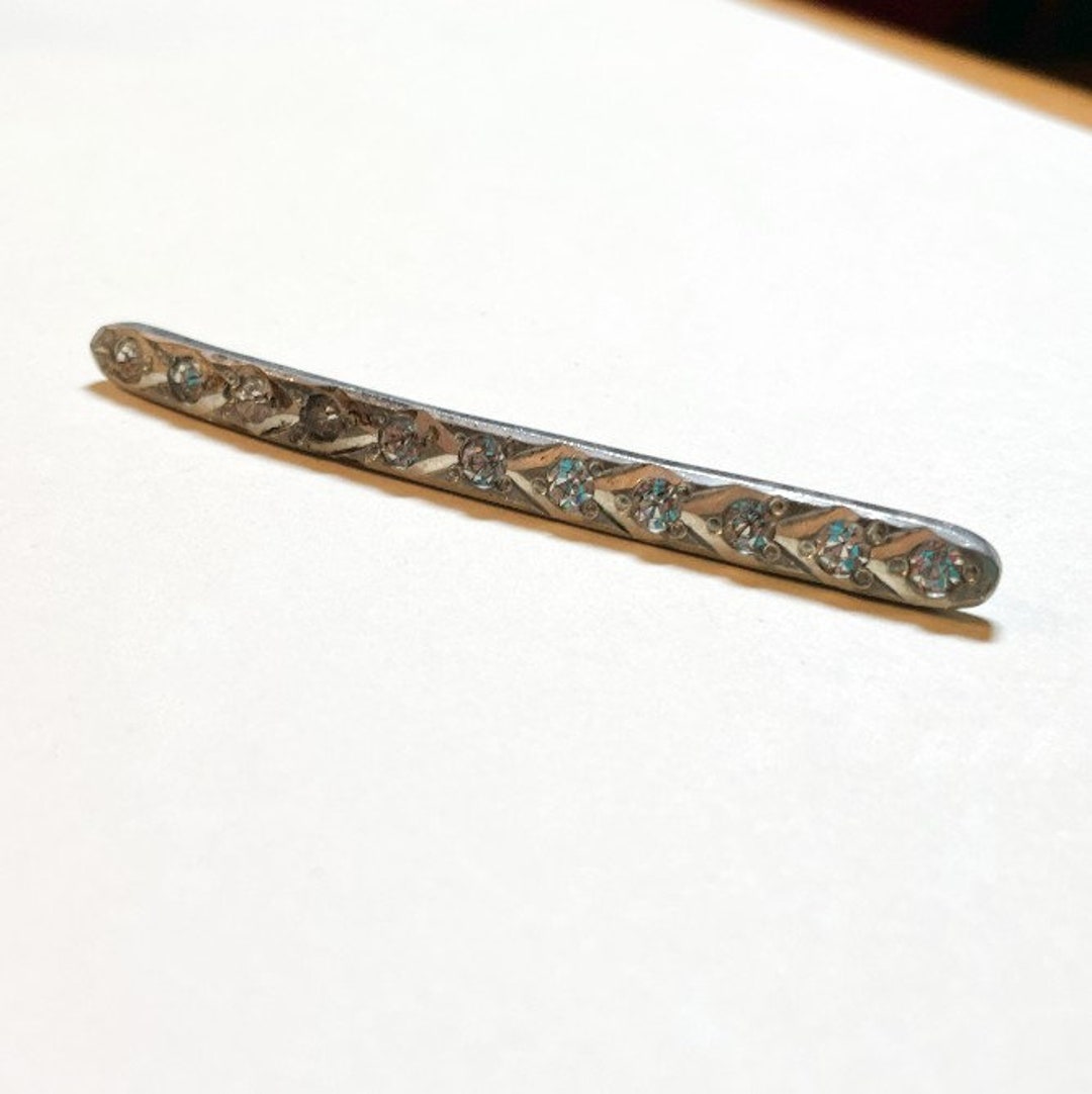 Vintage Art Deco Style Bar Pin, Clear Paste Set Rhinestones, Silvertone ...