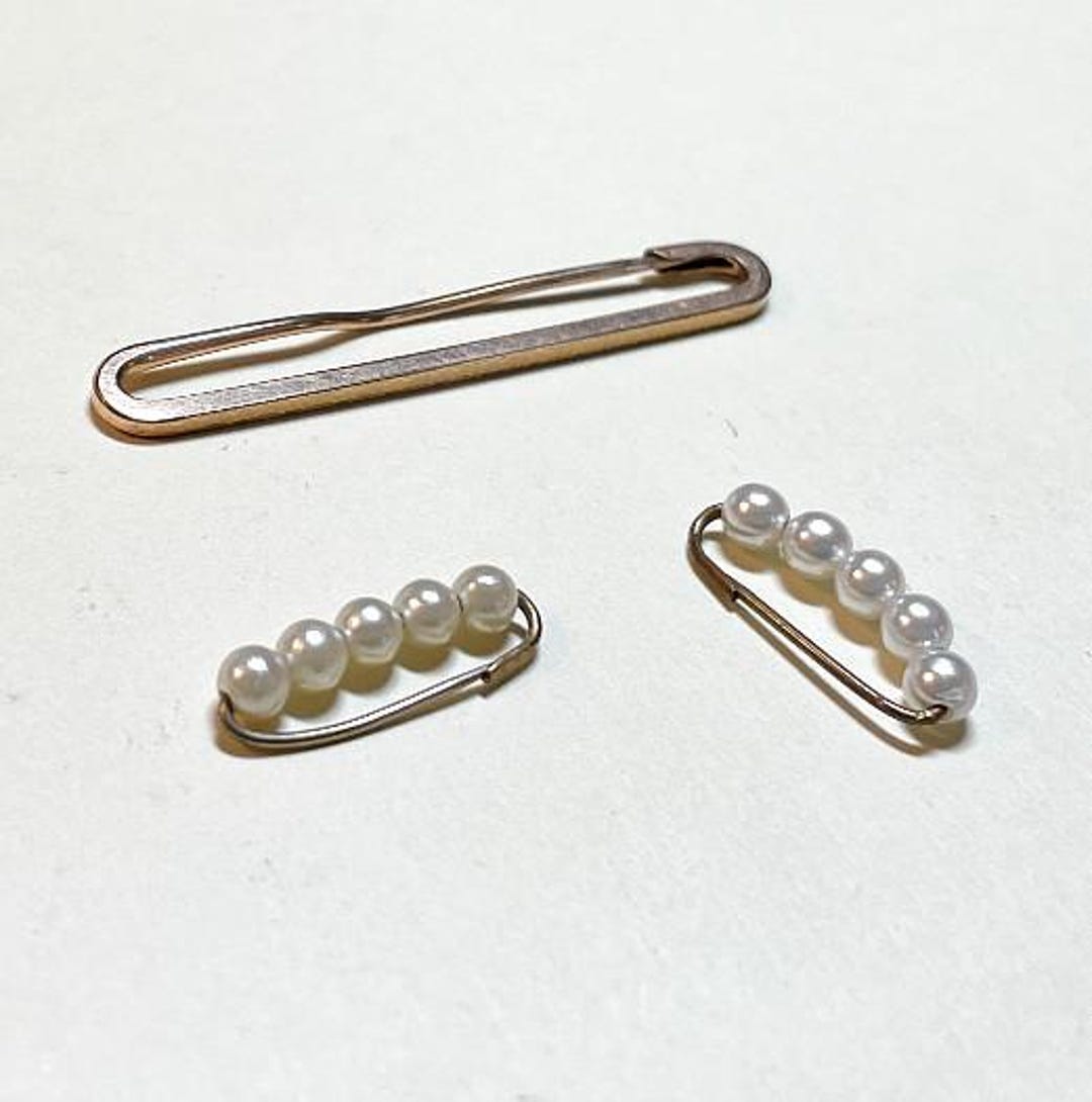 Three Vintage Safety Pin Style Items, One Goldtone Brooch or Tie Pin ...