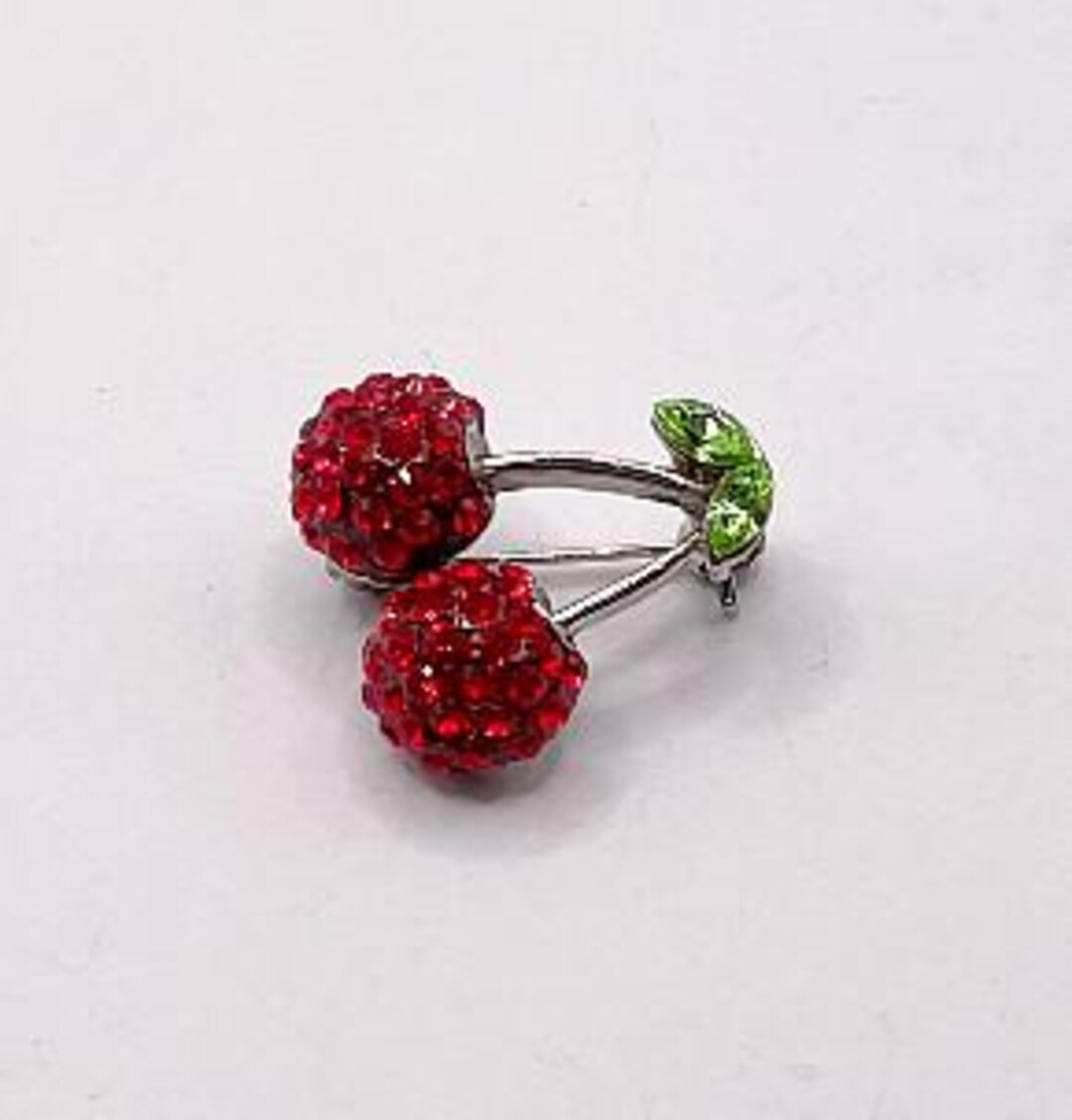 Vintage Little Rhinestone Cherry Brooch, Silvertone Metal, Red and ...