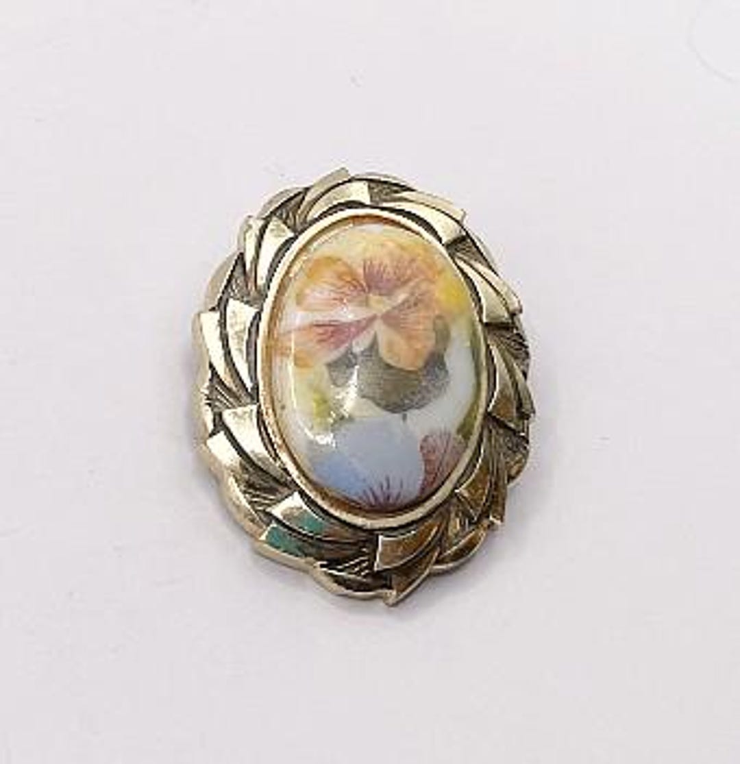 Vintage Flower Scarf Clip, Goldtone Metal, Plastic Cabochon With Pastel ...
