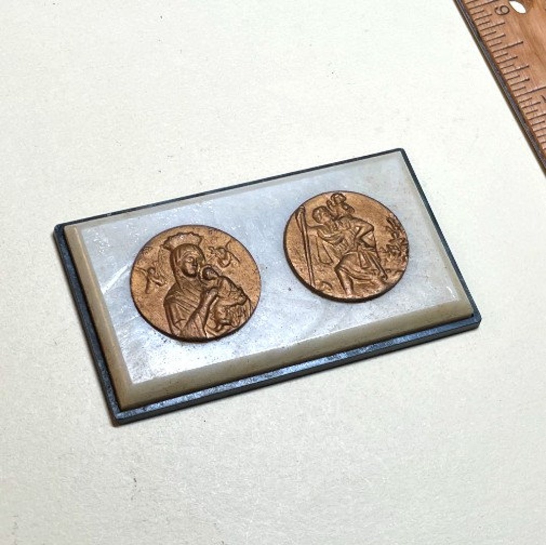 Vintage Catholic Religious Magnet, Plastic, Mary and St. Christopher ...