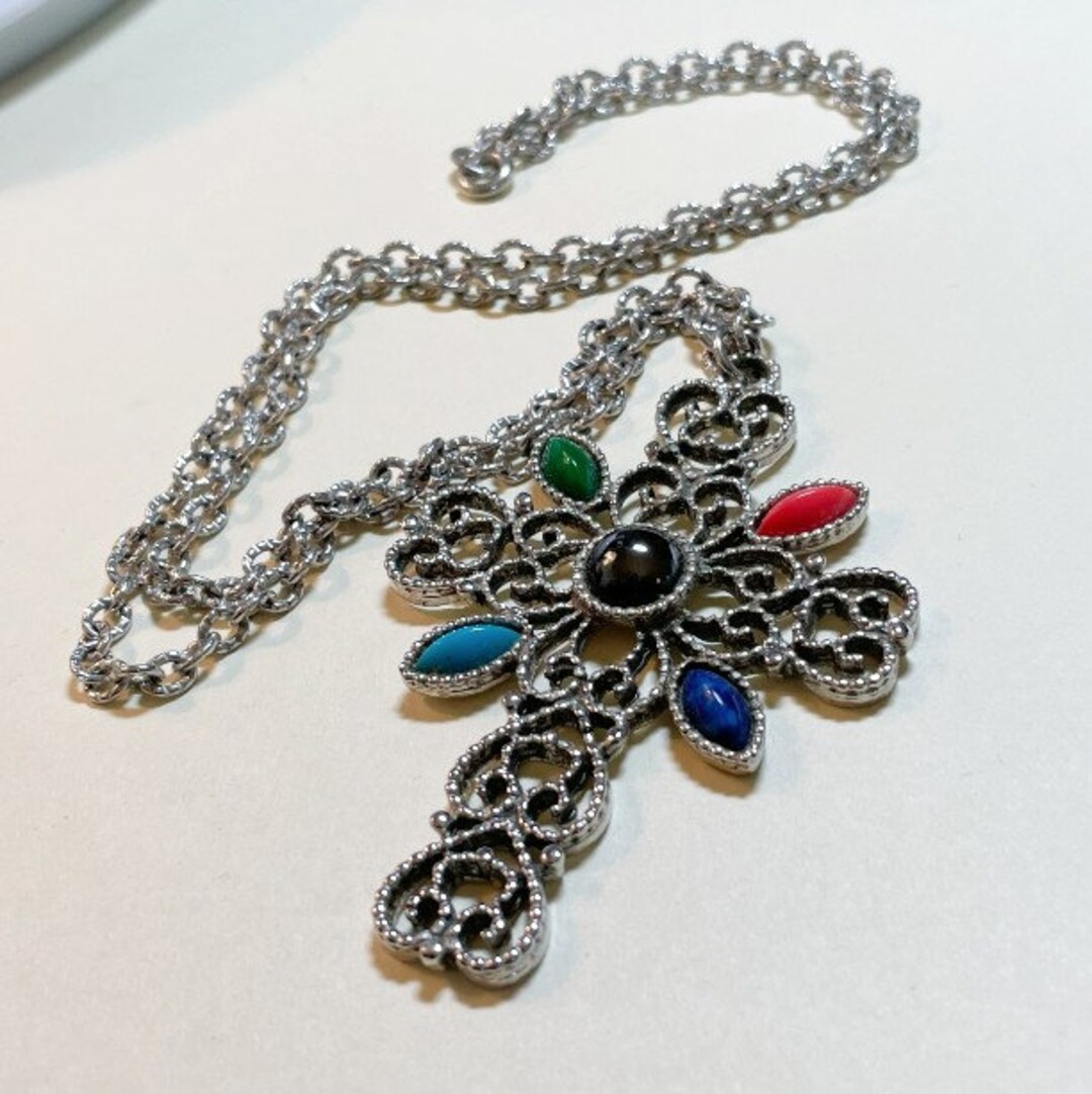 Vintage Avon Pendant, Romanesque Cross Necklace, Silvertone Filigree ...