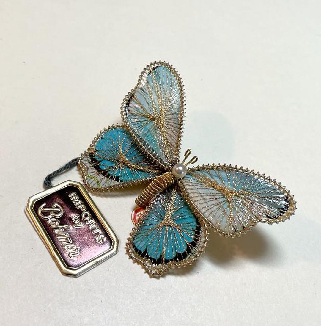 Vintage Bohmer Butterfly Brooch, Handwoven Spun, Goldtone Metal, Made ...