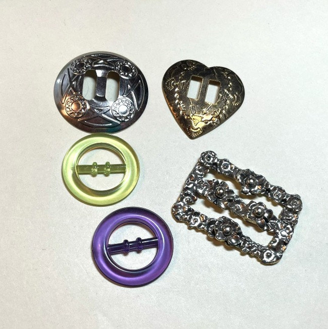 Five Slide Buckles, Silvertone, Goldtone, Plastic, Bolo Style ...