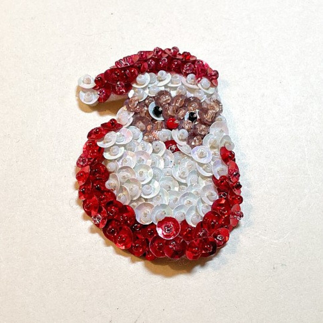 Vintage Handmade Sequined Santa Brooch, Christmas Pin, Handsewn Sequins ...