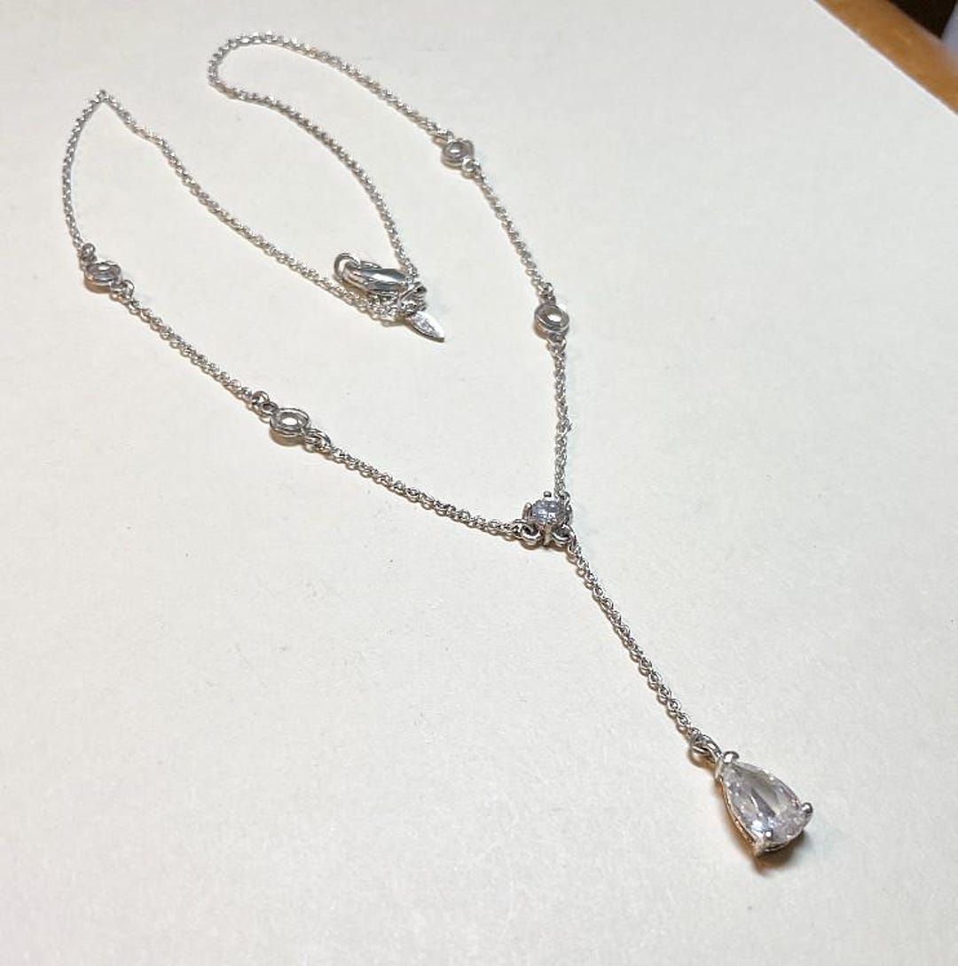 Vintage Avon Dainty Y Drop Chain Necklace With Clear Sets, 16 Inches ...