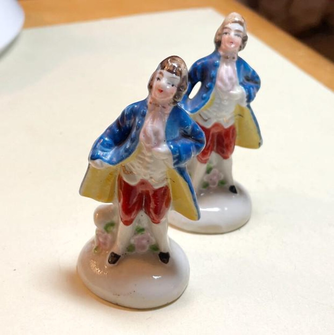 Two Vintage Miniature Fancy Gentlemen Figurines, Colonial Nobleman ...