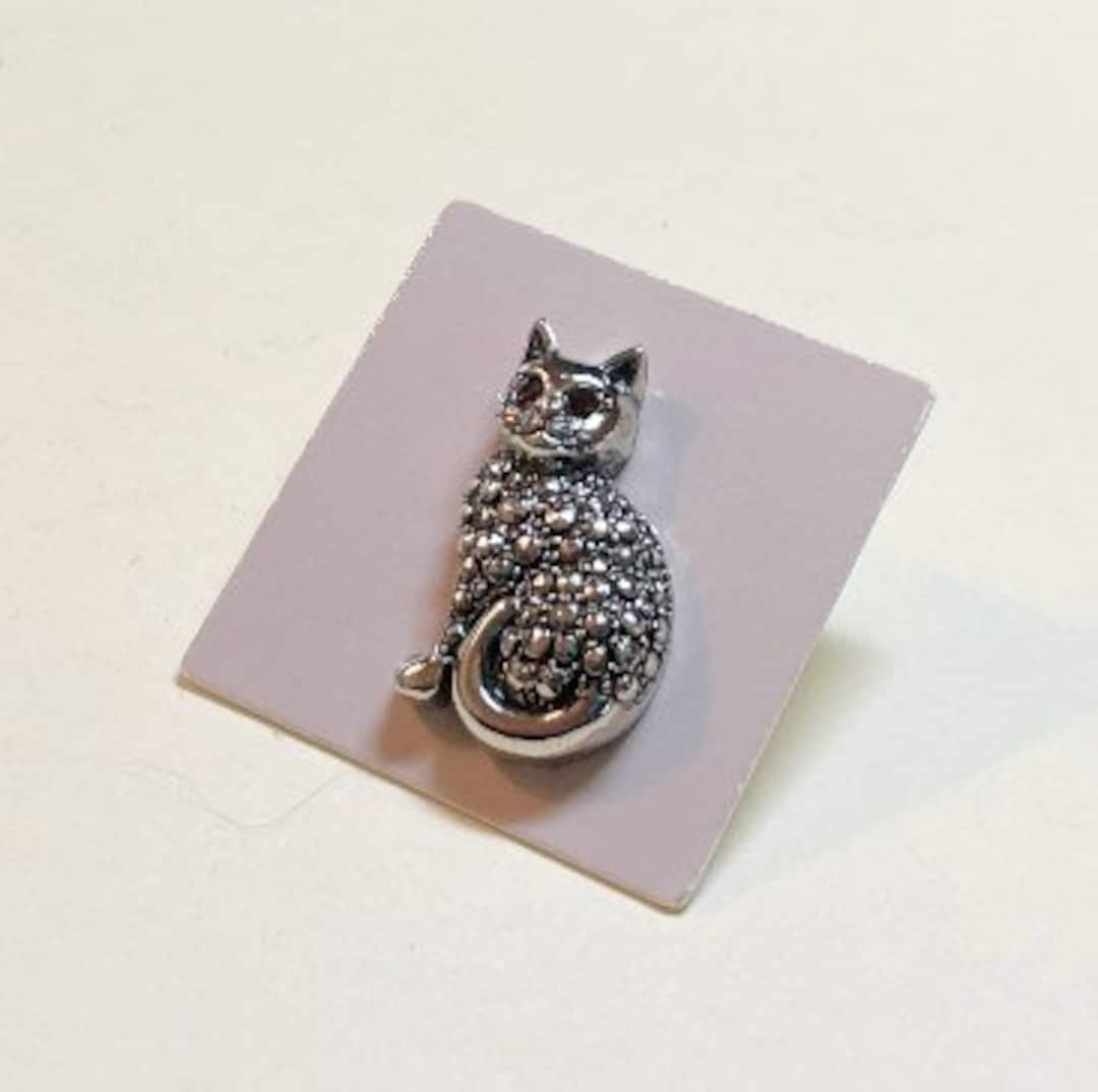 Vintage Cat Pin, Avon Precious Pet, Silvertone Metal, Marcasites, Dark ...