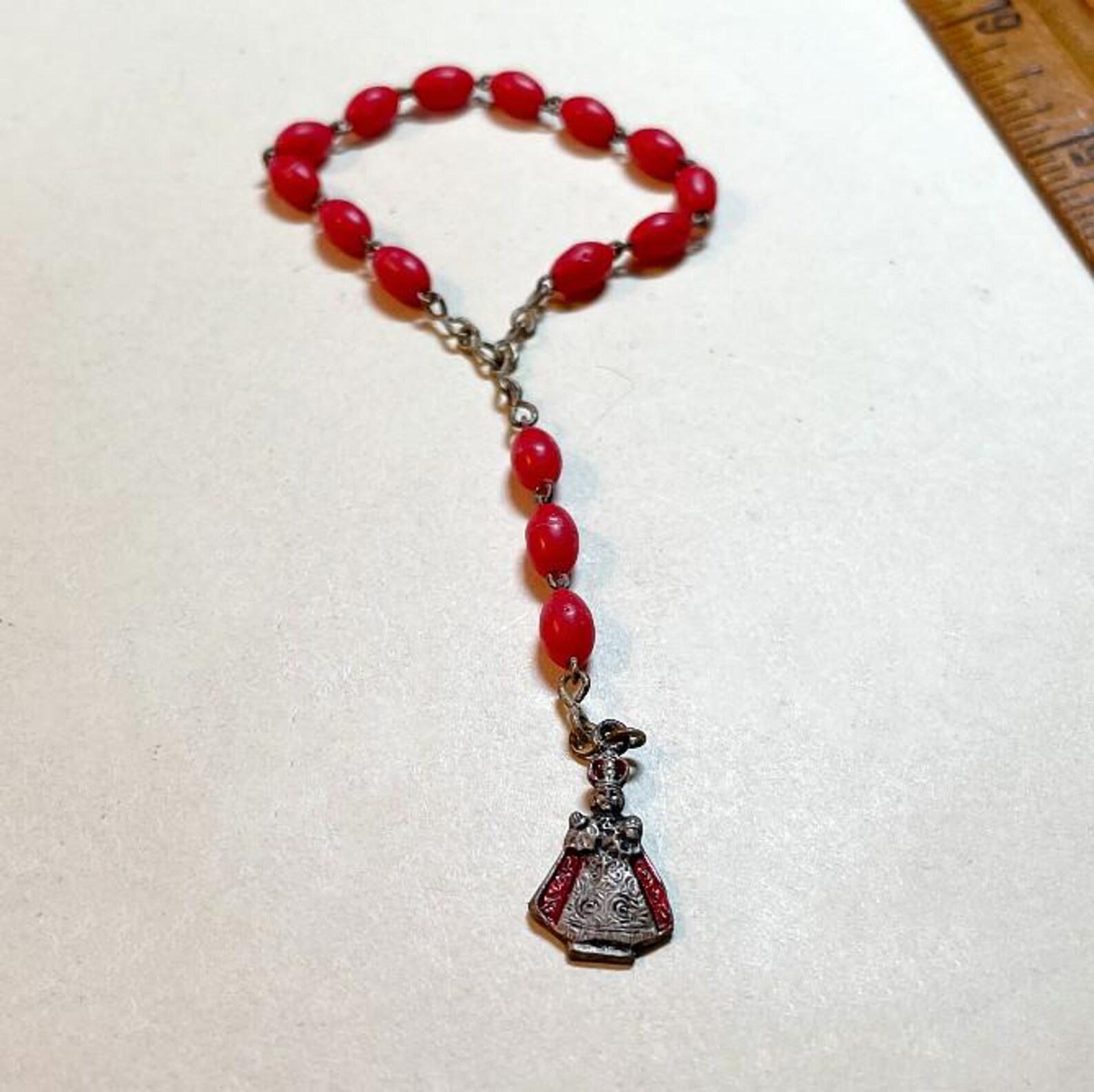 Vintage Small Chaplet Rosary Infant of Prague, Silvertone Metal, Enamel ...