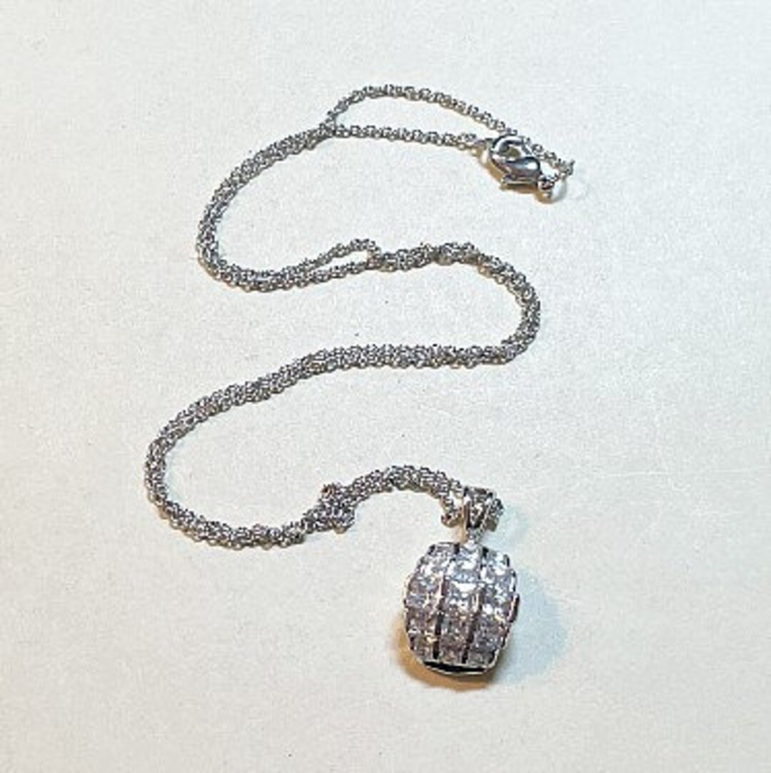 Vintage Rectangular Rhinestone Bling Pendant, Silvertone Metal, 18 Inch ...