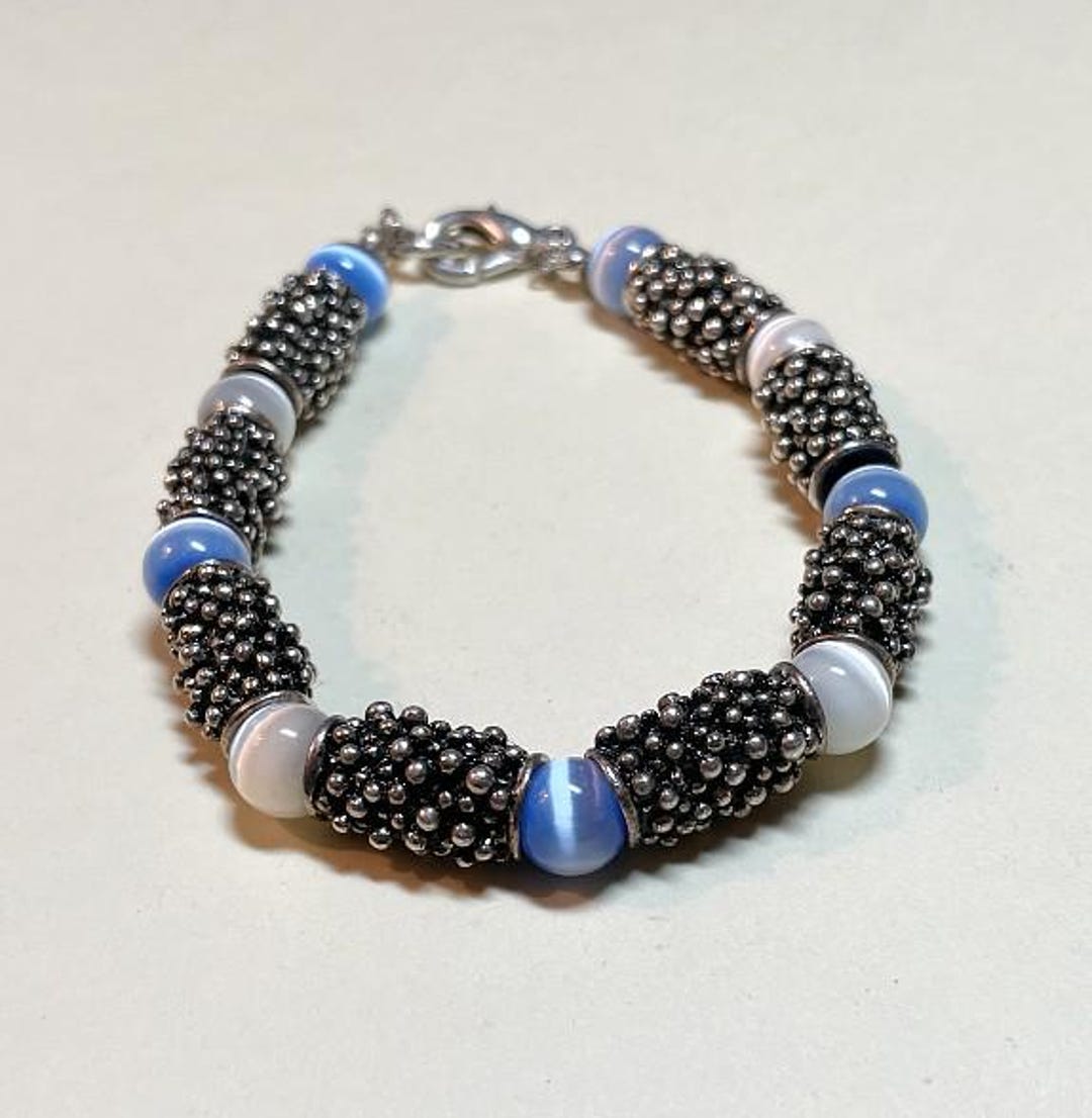 Vintage Nubby Beaded Bracelet, 8 Inches Long, Silvertone Metal, Nubby ...