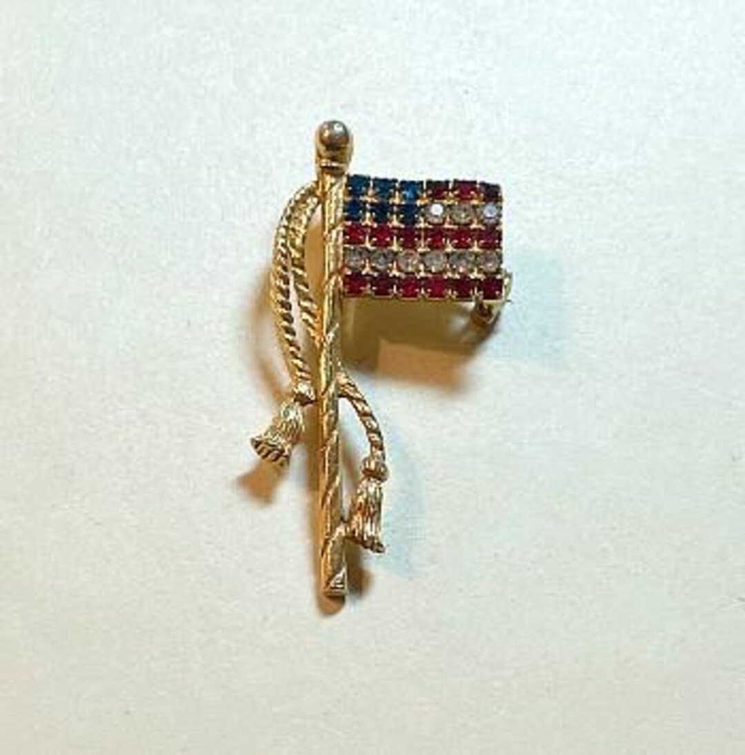 Vintage Rhinestone Flag Pin or Flag Brooch, American Flag Pin ...