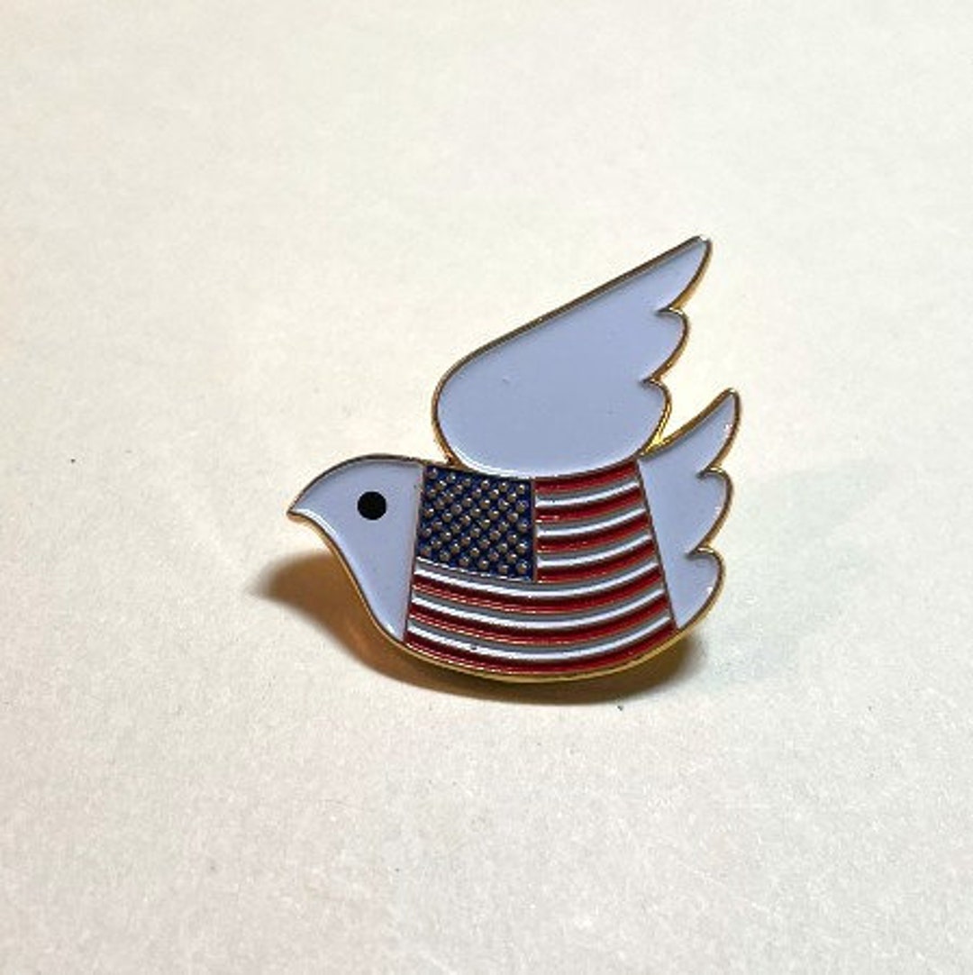 Vintage Dove With American Flag Pin, Goldtone Metal With Enamel, Peace ...