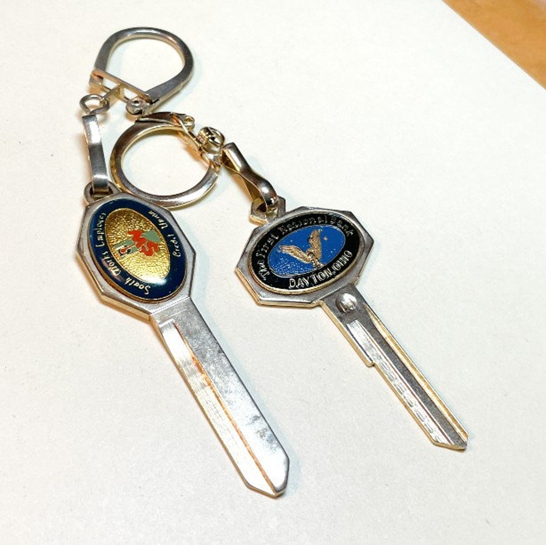 Two Vintage Keychains Shaped Like Keys, One First National Bank Dayton ...