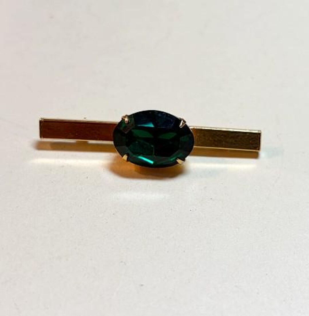Vintage Bar Brooch, Goldtone Metal, Green Acrylic Gem, 1980s P2265 - Etsy