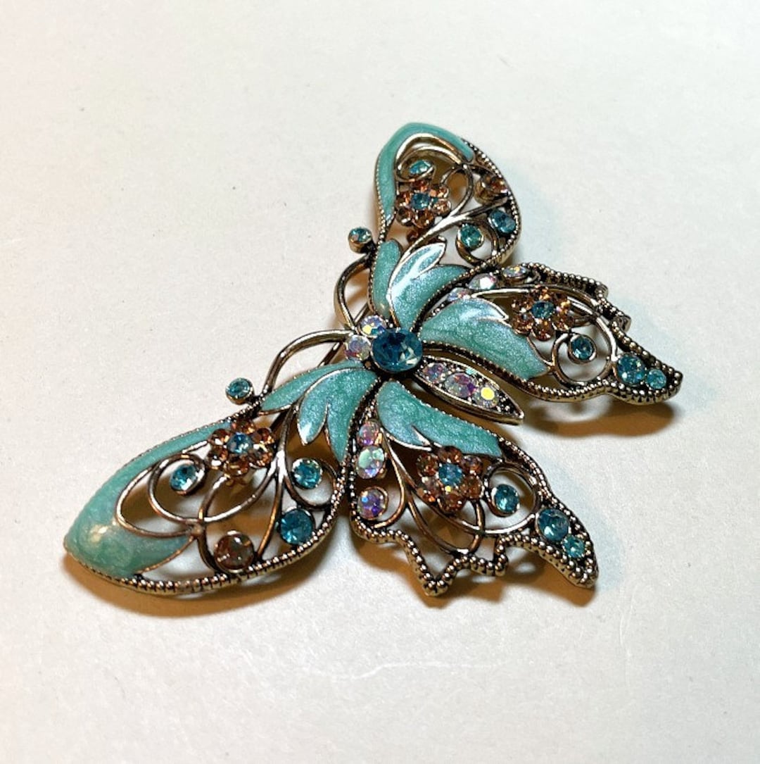 Vintage Nina Ricci for Avon Large Butterfly Brooch, Goldtone Metal With ...