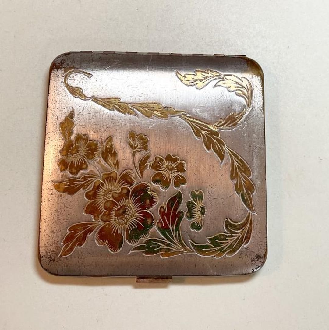 Vintage Dorset Square Powder Compact, Silvertone Metal With Goldtone ...