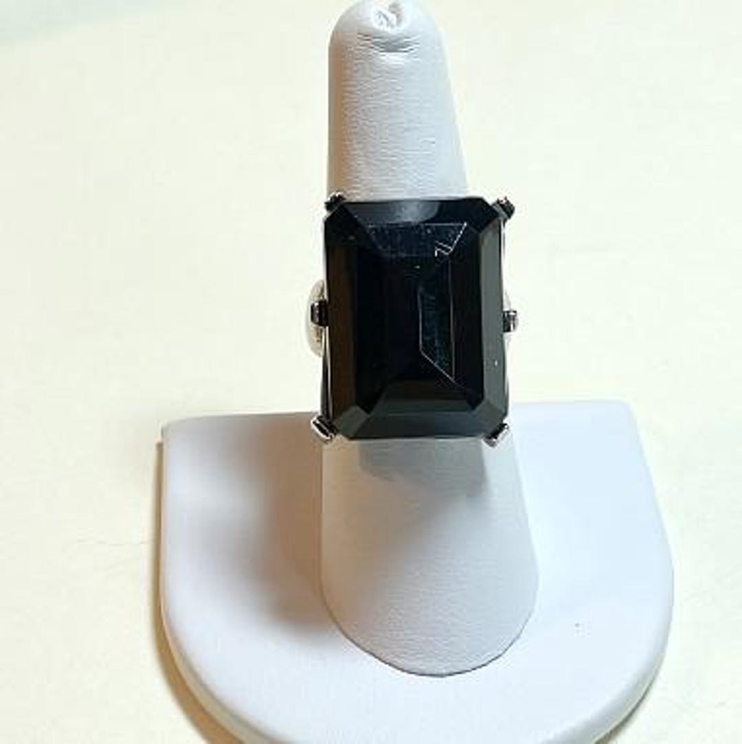 Vintage Bold Statement Ring, Size 7 1/4, Silvertone Metal, Black ...