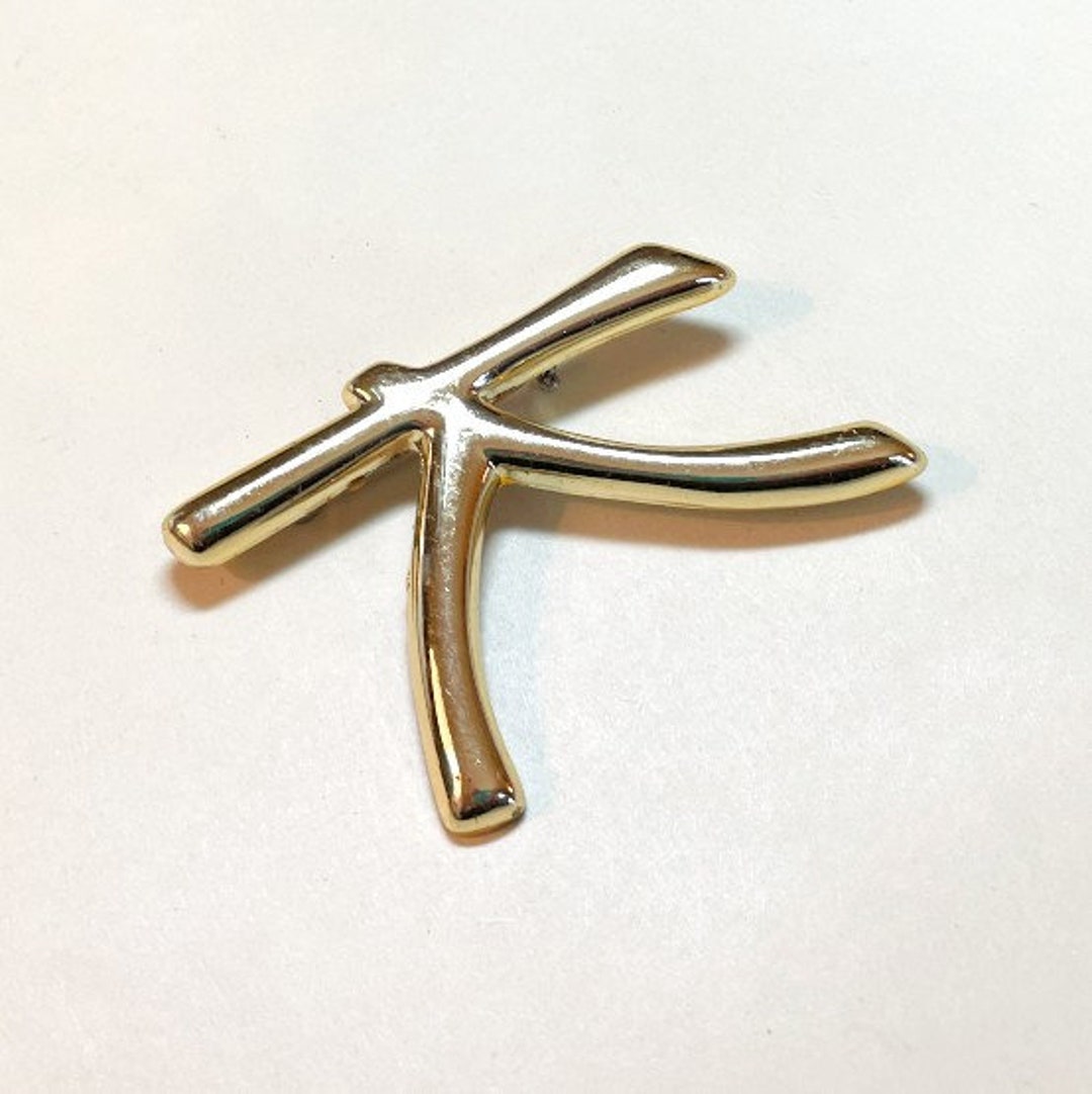 Vintage Large Plastic Letter K Brooch, Goldtone Over Plastic, Initial K ...