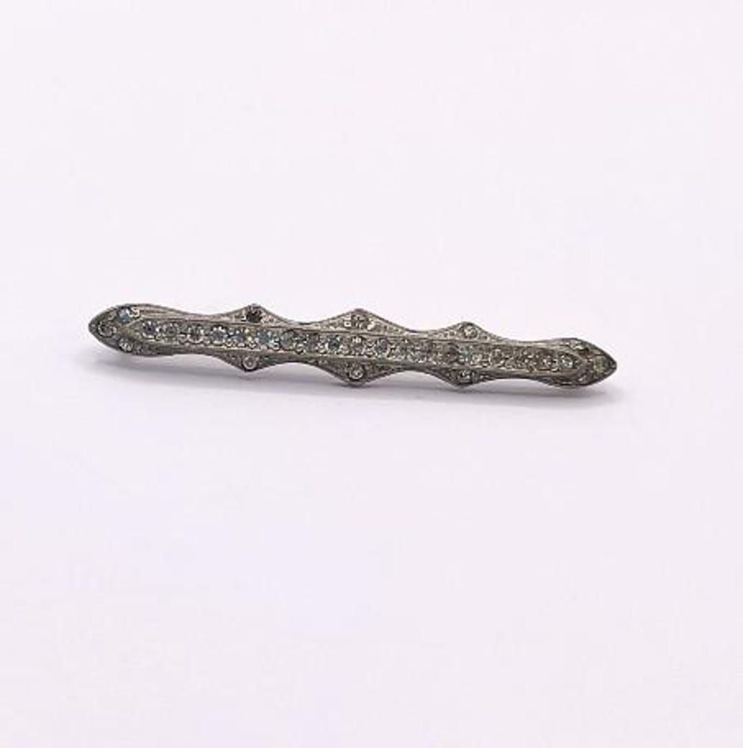 Vintage Art Deco Style Bar Pin, Clear Paste Set Rhinestones, Silvertone ...