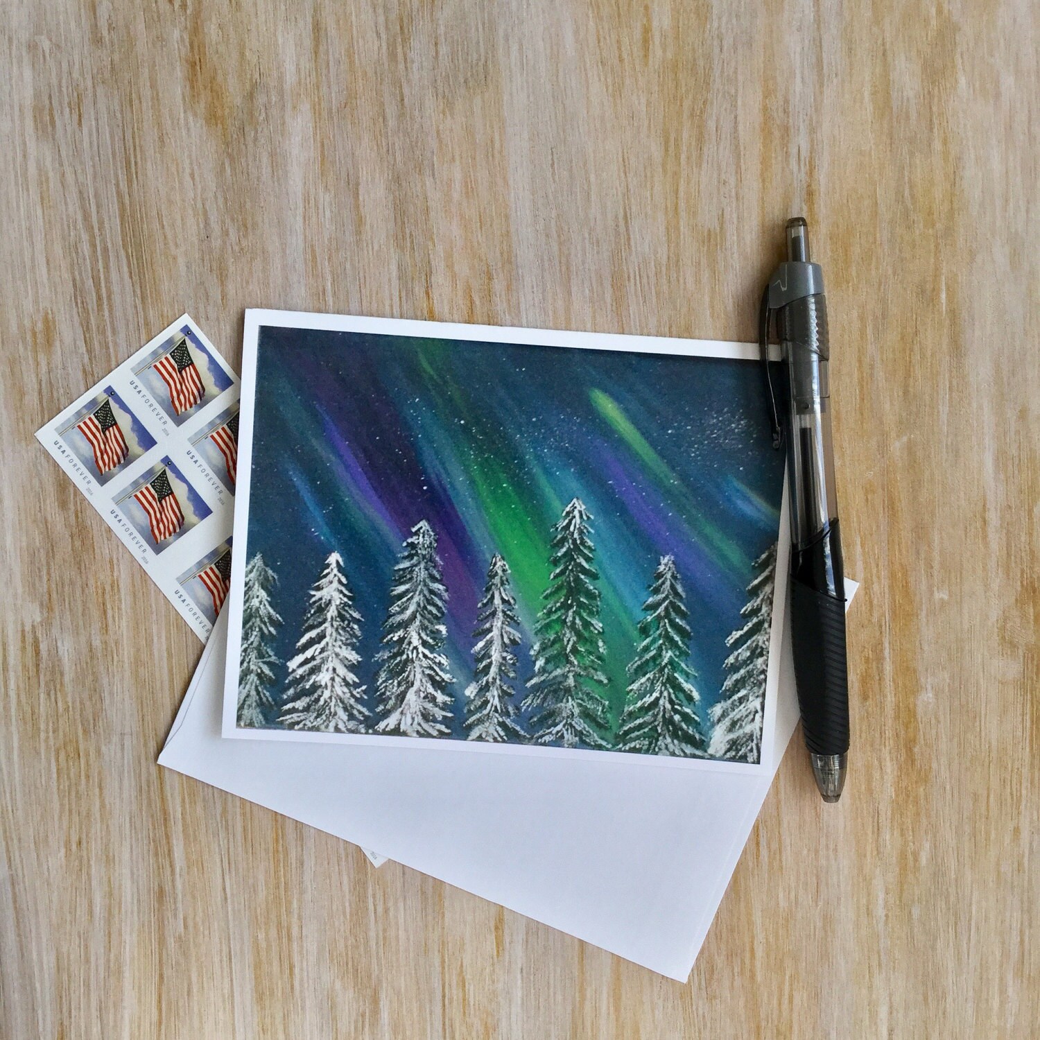 Winter Cards Northern Lights Cards Holiday Cards Original | Etsy