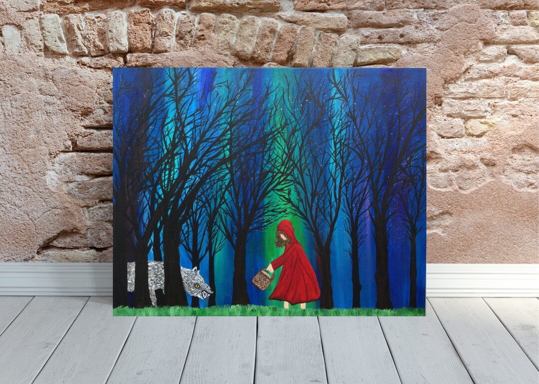 Little Red Riding Hood Painting, Northern Lights Painting, Children's ...