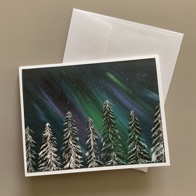 Winter Cards Northern Lights Cards Holiday Cards Original | Etsy