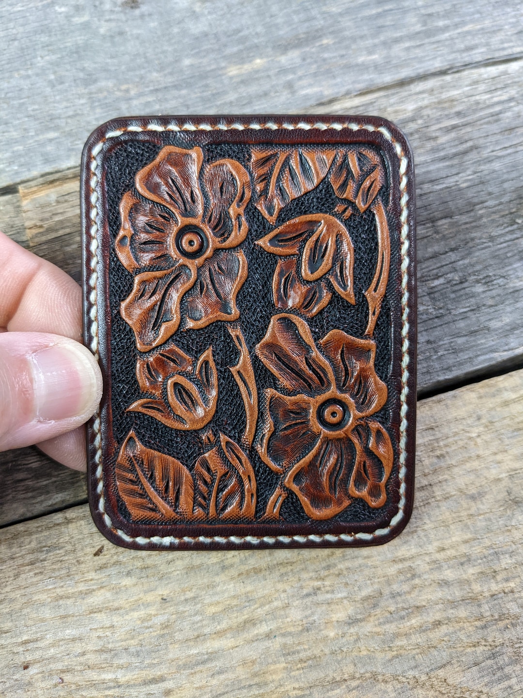 Hand Tooled Leather Front Pocket Wallet With Western Floral Design ...