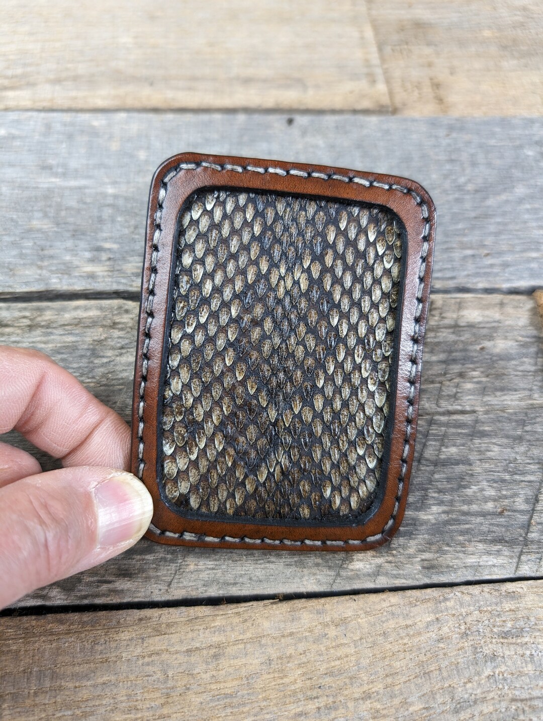 Leather Front Pocket Wallet With Rattlesnake Skin, Slim Wallet, Mens ...