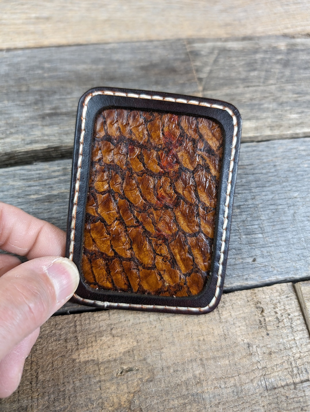 Leather Front Pocket Wallet With Fish Skin, Slim Wallet, Mens Leather ...