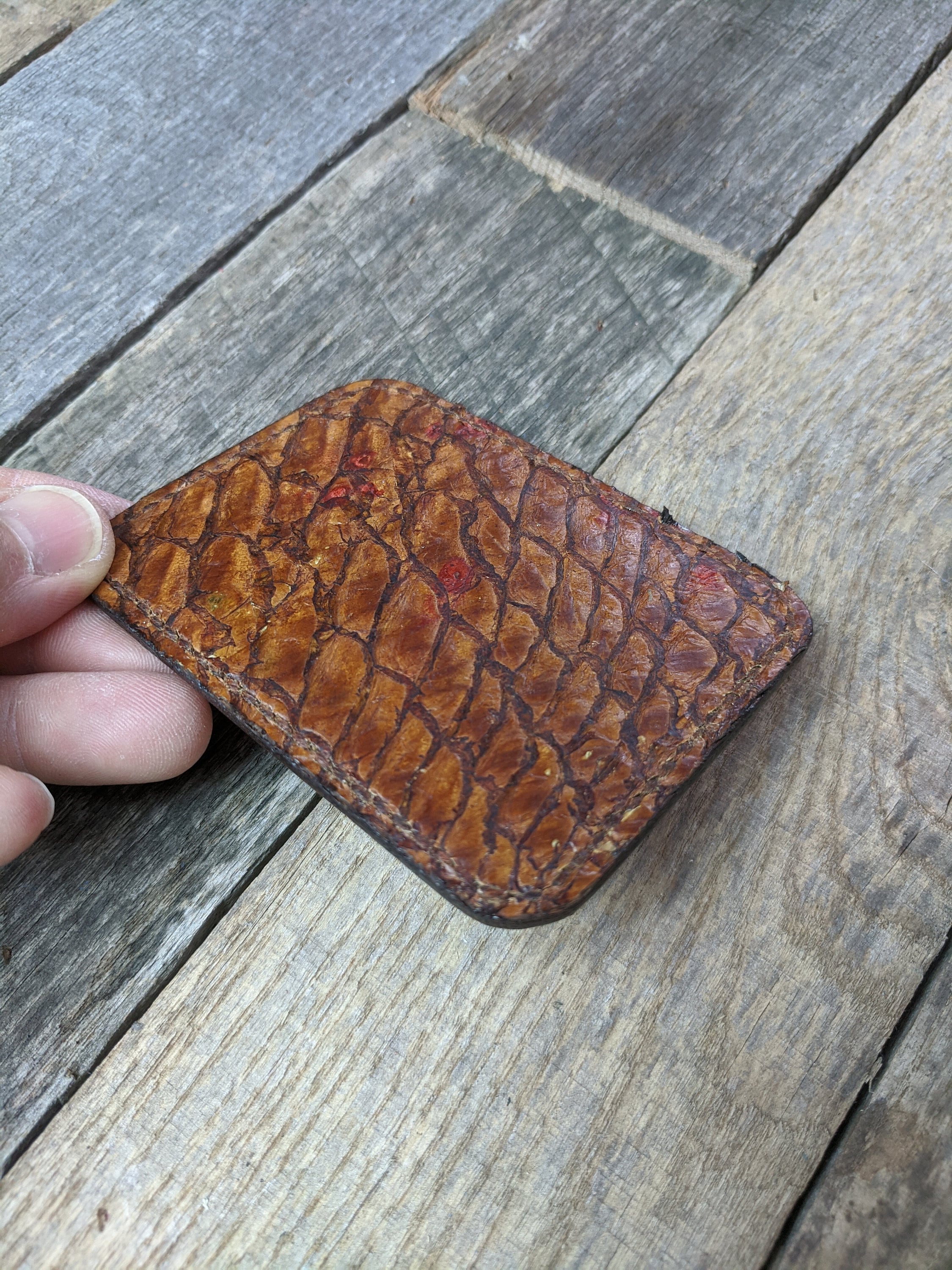 Leather Front Pocket Wallet with Brown Fish Skin, Slim Wallet, Mens ...