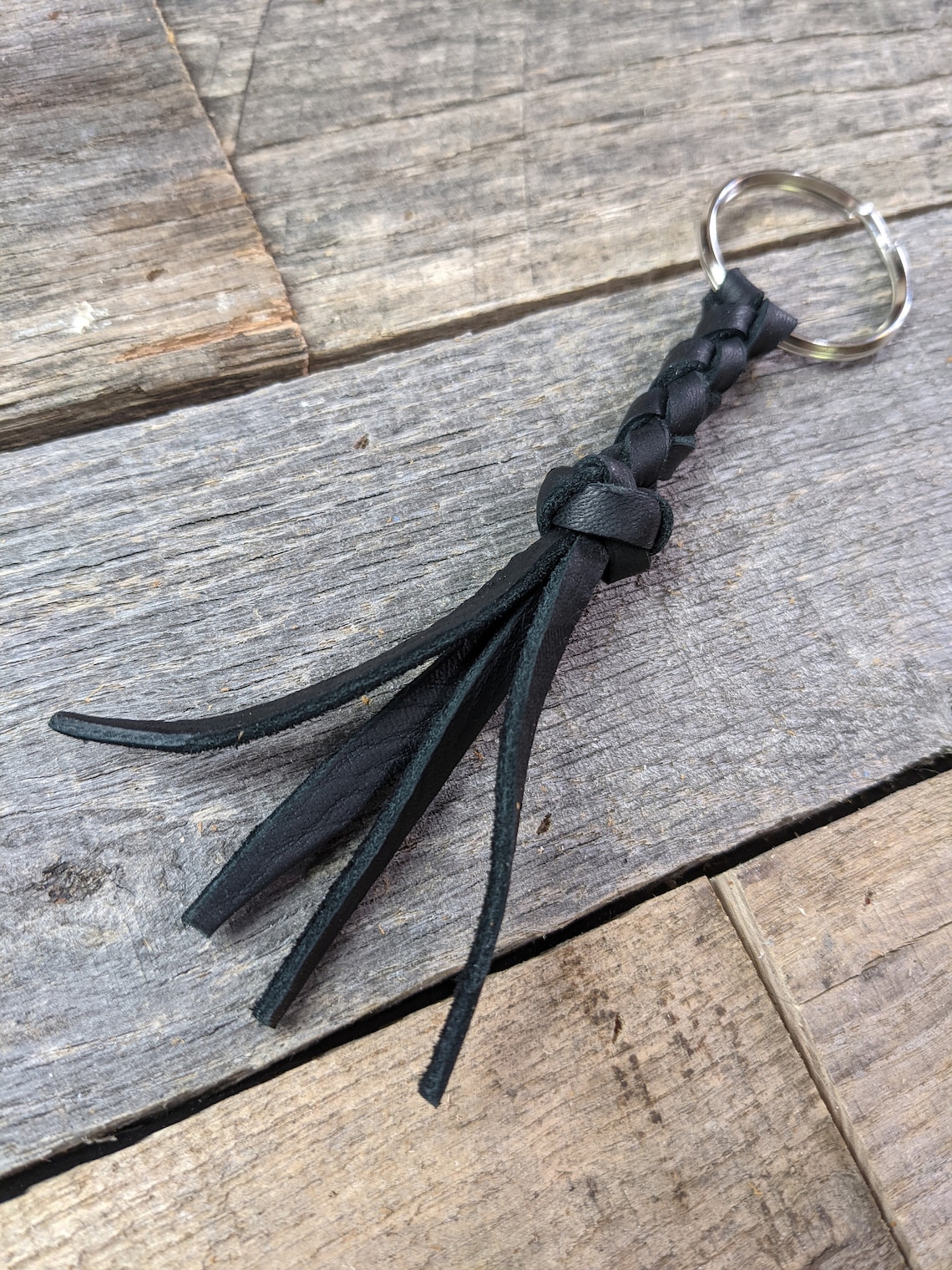 Black Braided Leather Keychain Round Braid With Turk's - Etsy