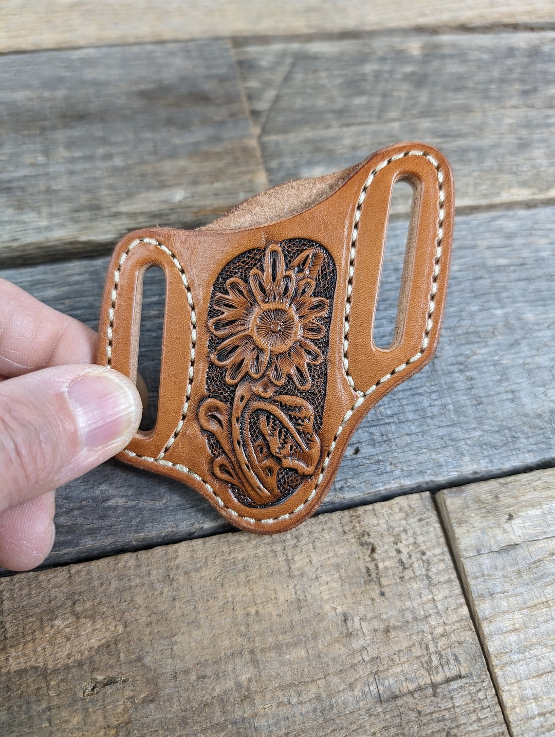 Tooled Leather Knife Sheath Western Flower Design for Mini Trapper ...