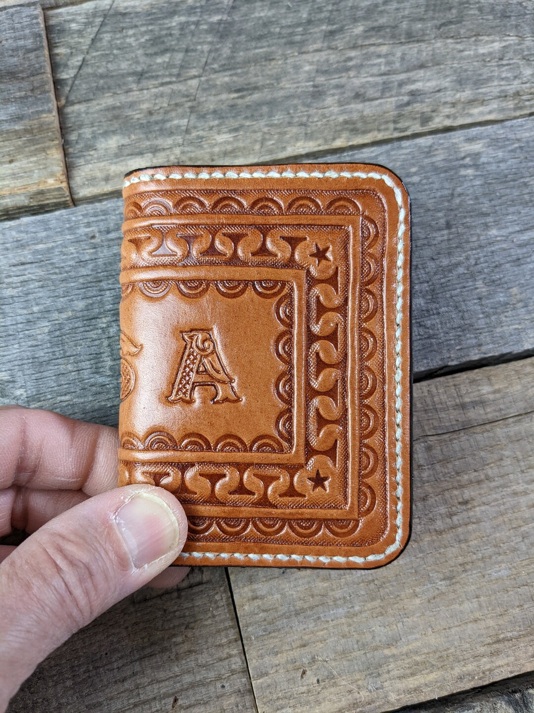 Tooled Leather Mini Bifold Wallet for Cards ID With USA Western Border ...