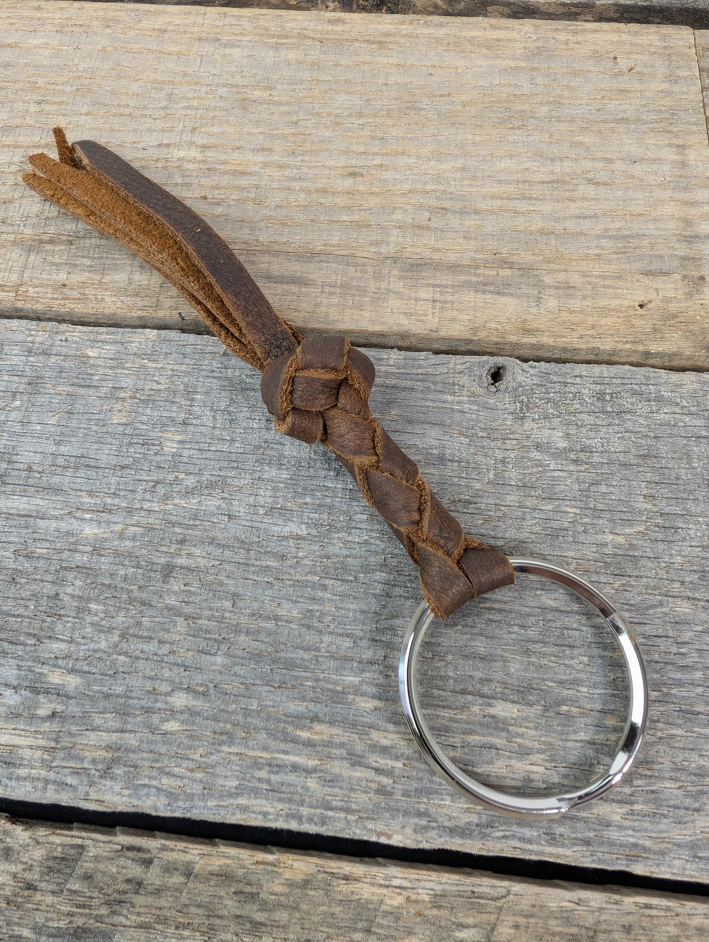 Brown Braided Leather Keychain Round Braid With Turk's Head Knot Key ...