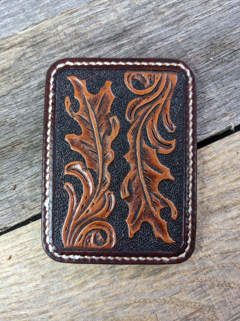 Hand Tooled Leather Front Pocket Wallet With Western Oak Leaf - Etsy