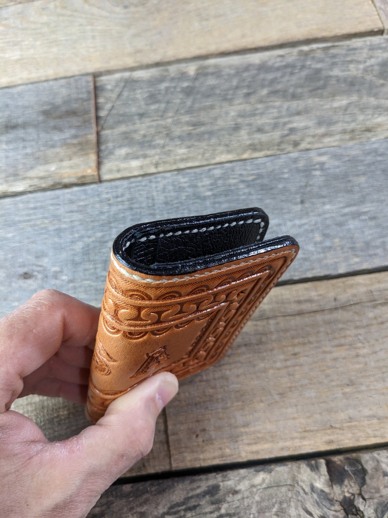 Tooled Leather Mini Bifold Wallet for Cards ID With USA - Etsy